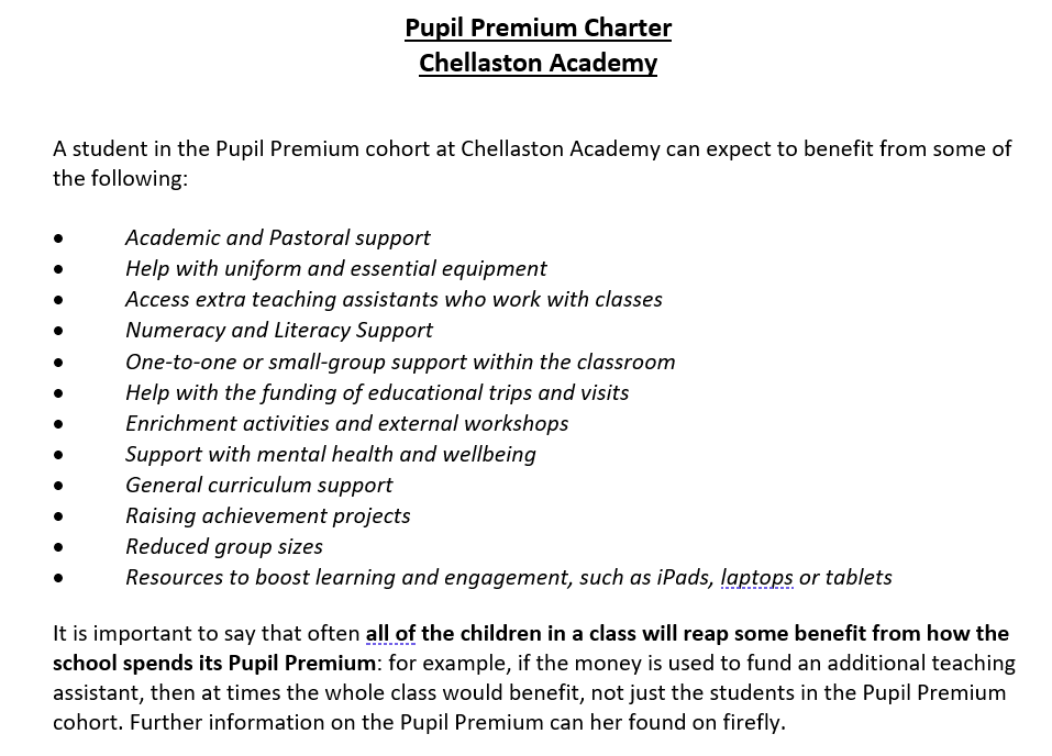 The Chellaston Pupil Premium Charter (Y6) — Chellaston Academy